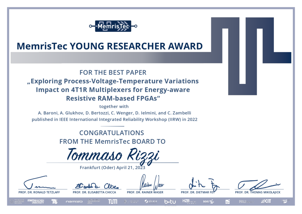 MemrisTec Young Researcher Award for Tommaso Rizzi – MemrisTec